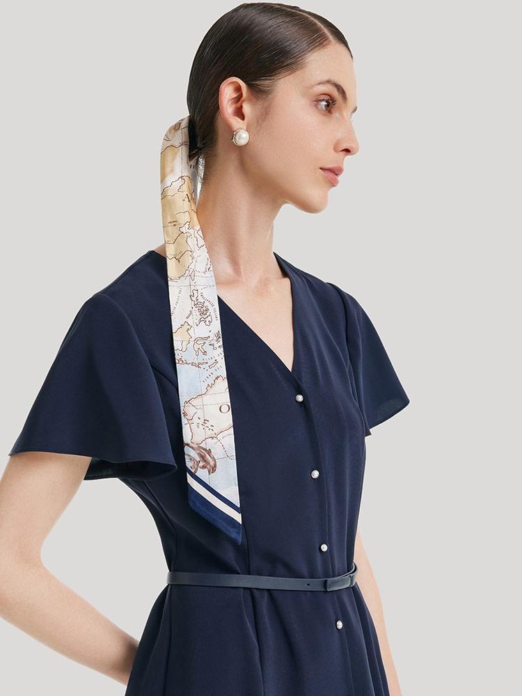Triacetate Dress With Belt And Silk Scarf – GOELIA