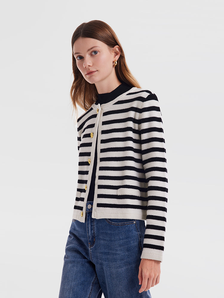 Button Up Woolen Striped Lady Cardigan – GOELIA