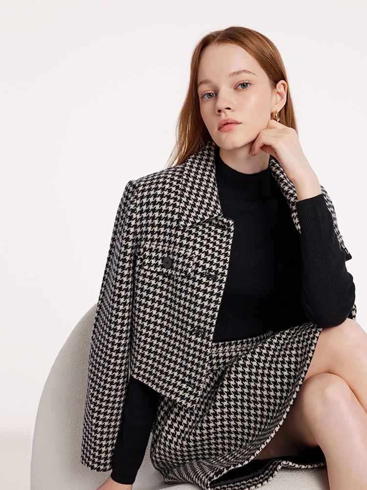 Washable Wool Houndstooth Jacket And Sweater And Women Skirt Suit – GOELIA