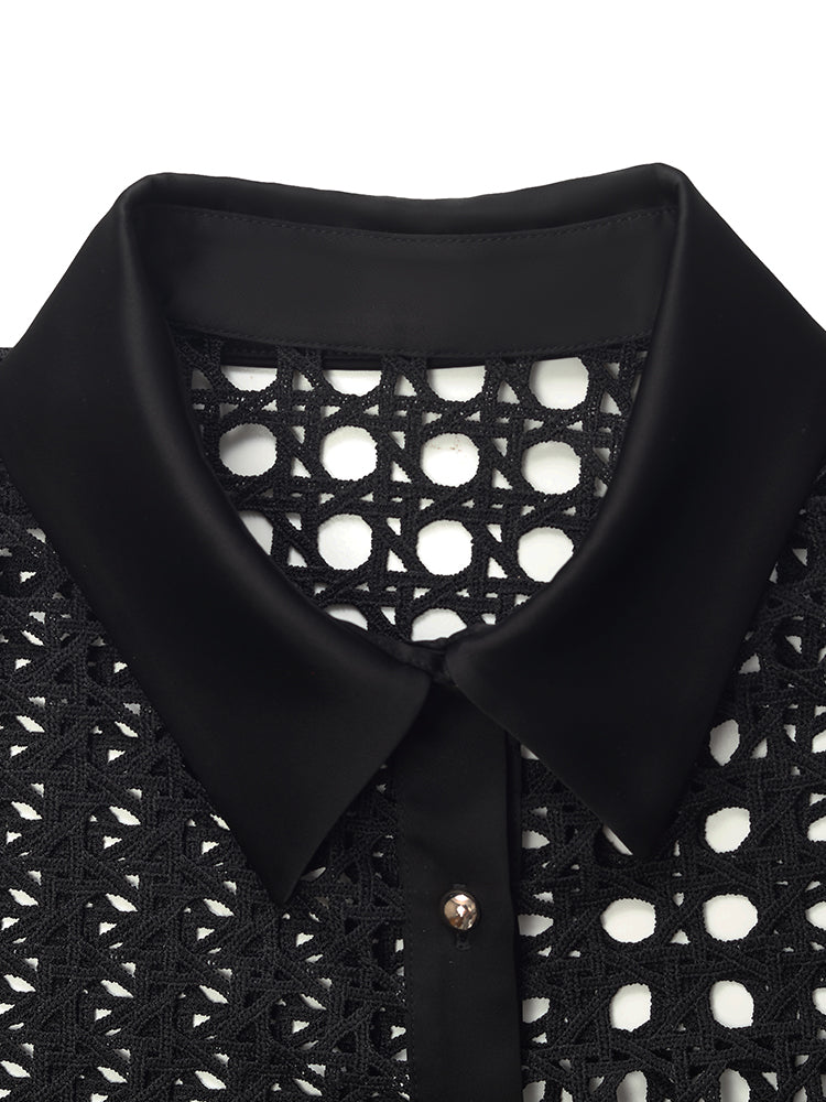 Lace Openwork Crop Jacket And Half Skirt And Knitted Camisole Three-Pi ...