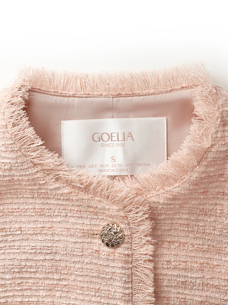 Tweed Collarless Women Crop Jacket – GOELIA