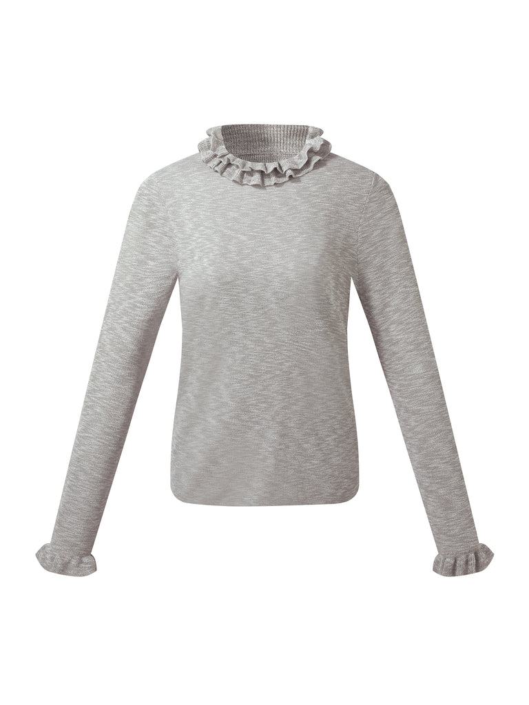 Ruffle Neckline Women Knit Top – GOELIA