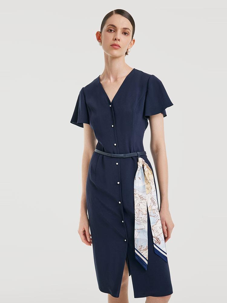 Triacetate Dress With Belt And Silk Scarf – GOELIA