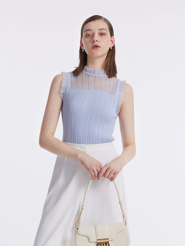 Tencel And Woolen Lace Ruffle Women Tank Top – GOELIA