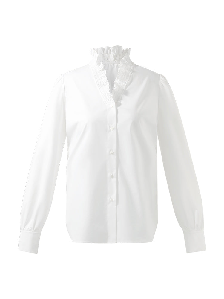 Ruffle Collared V-Neck Women Shirt – GOELIA