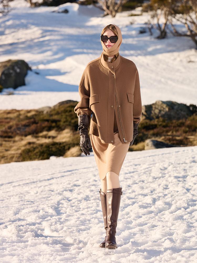 Brown Tencel Wool Mid-Length Jacket – GOELIA