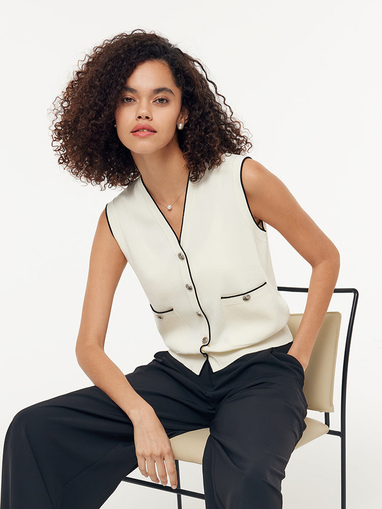 Contrast Trim Women Knit Vest – GOELIA