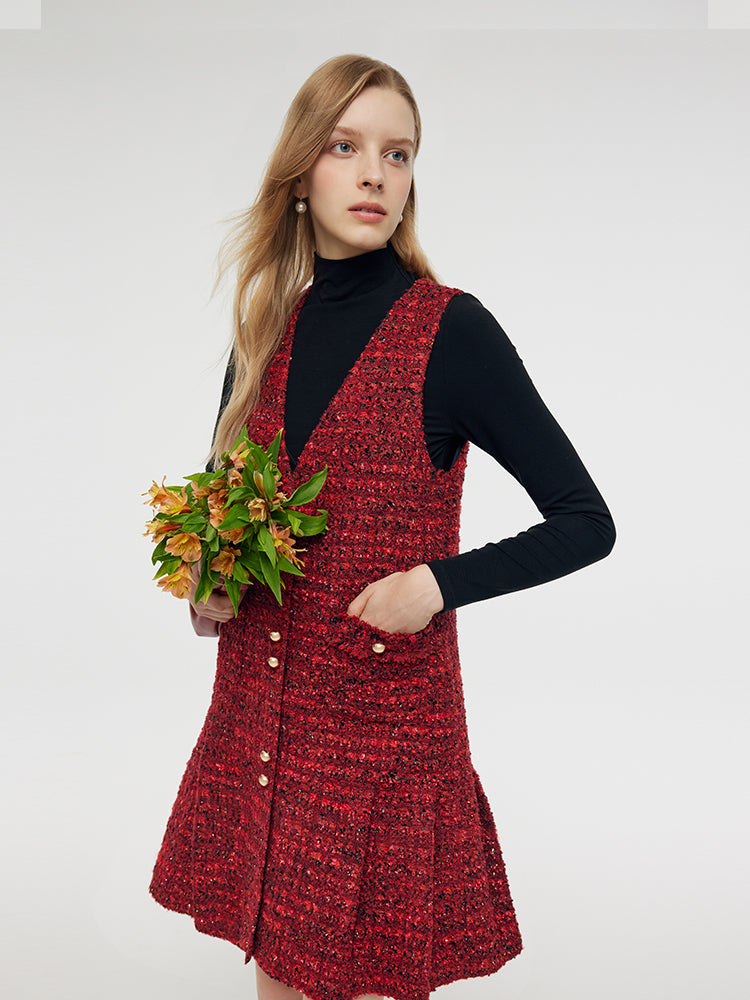 Wool Blend Tweed Mini Dress And Knit Top Two-Piece Set – GOELIA