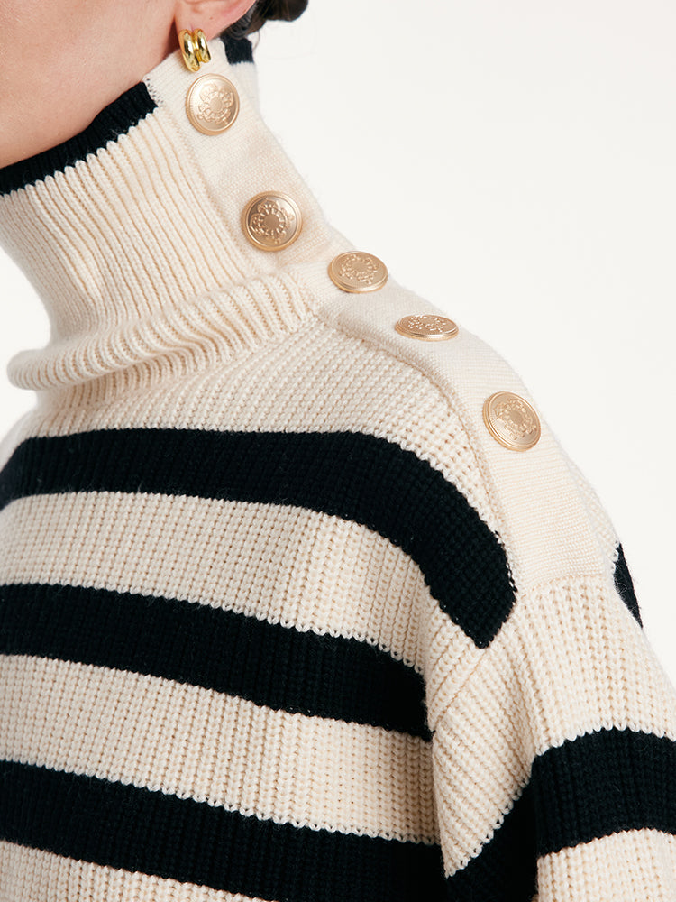 Thermostatic Wool Loose Striped Button-Shoulder Sweater – GOELIA