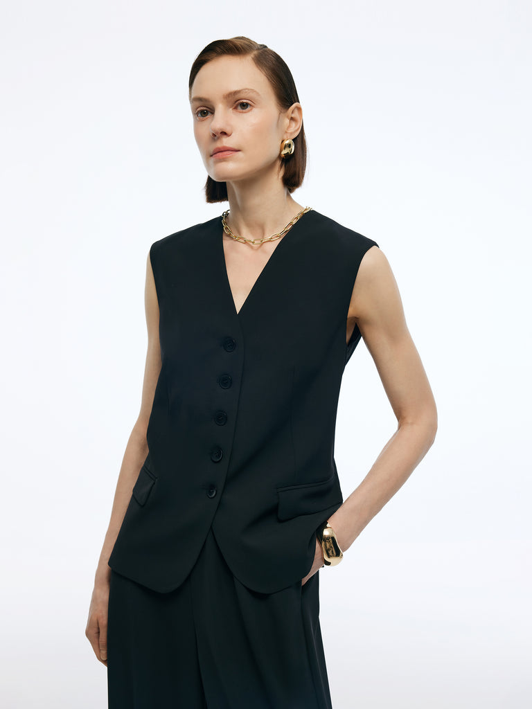 Stretch V-Neck Women Single-Breasted Vest – GOELIA