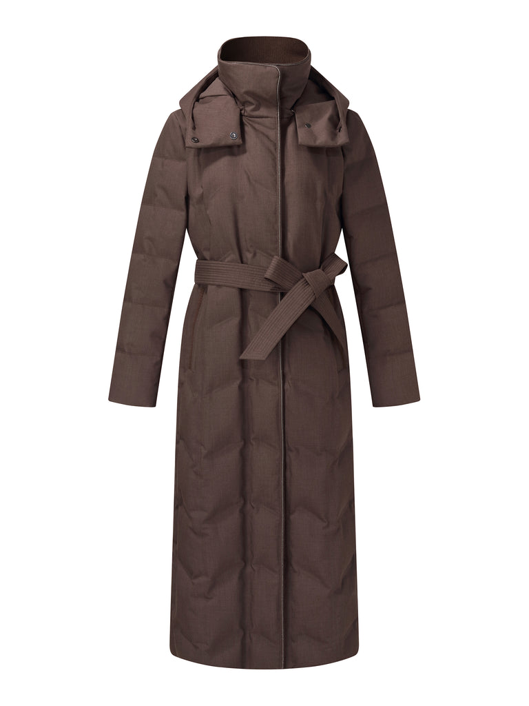 Diamond Quilted Hooded Long Goose Down Wrap Coat – GOELIA