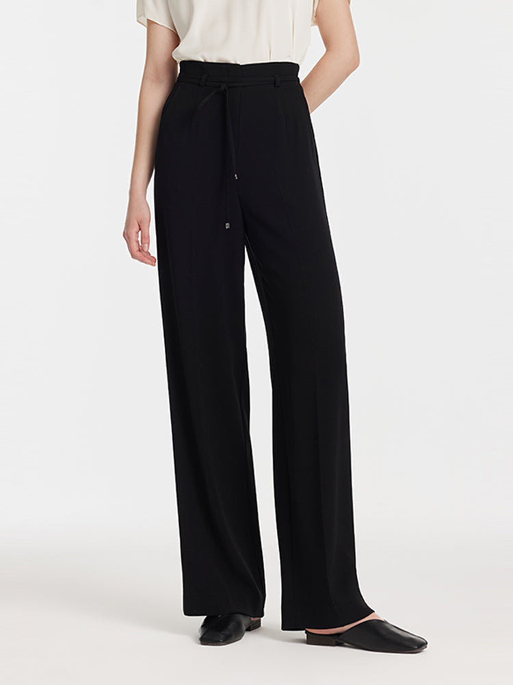 Triacetate High-Waisted Straight Women Pants With Rope Belt – GOELIA
