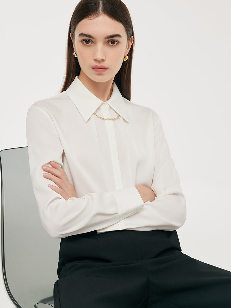Acetate White Lapel Women Shirt With Detachable Chain – GOELIA
