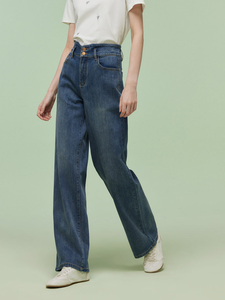 Denim Women High-Waisted Straight Leg Jeans – GOELIA