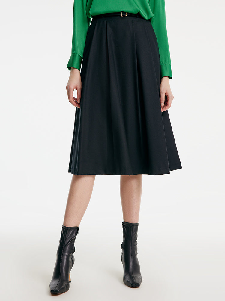 Worsted Woolen A-shaped Half Skirt With Leather Belt – GOELIA