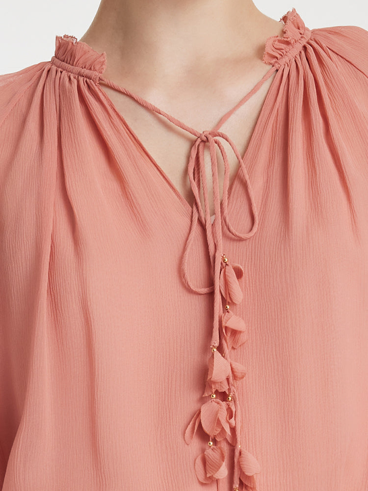 12 Momme Mulberry Silk Ruffle Trim Women Blouse With Bottomed Camisole ...