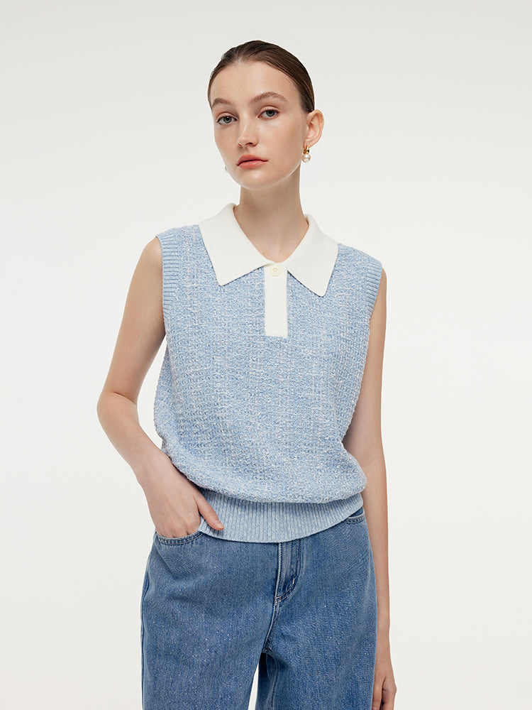 Contrast Collar Women Knit Polo Tank Top – GOELIA