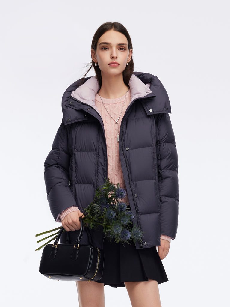 Color Block Goose Down Jacket With Detachable Hood – GOELIA