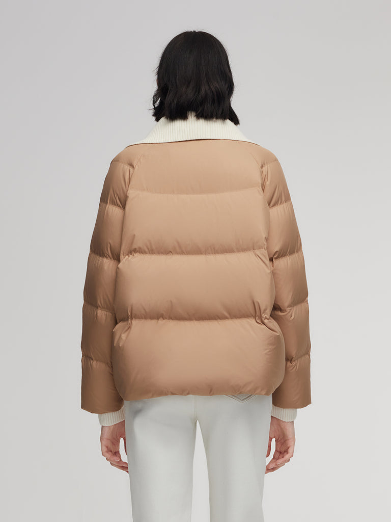 Windproof Goose Down Jacket With Detachable Knit Collar – GOELIA