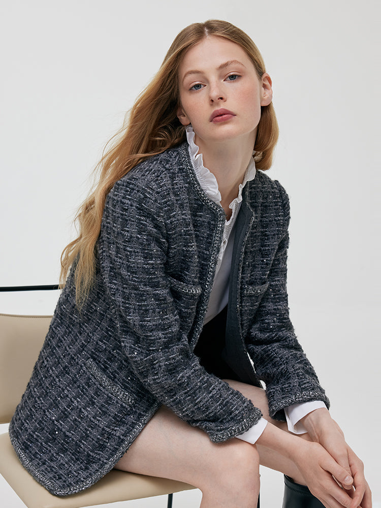 Wool Sequins Tweed Women Jacket – GOELIA