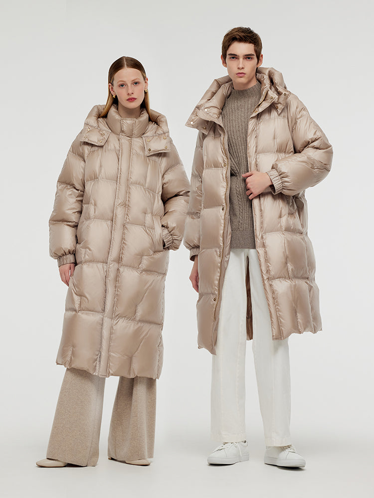 Rose Gold Unisex Hooded Long Goose Down Coat – GOELIA