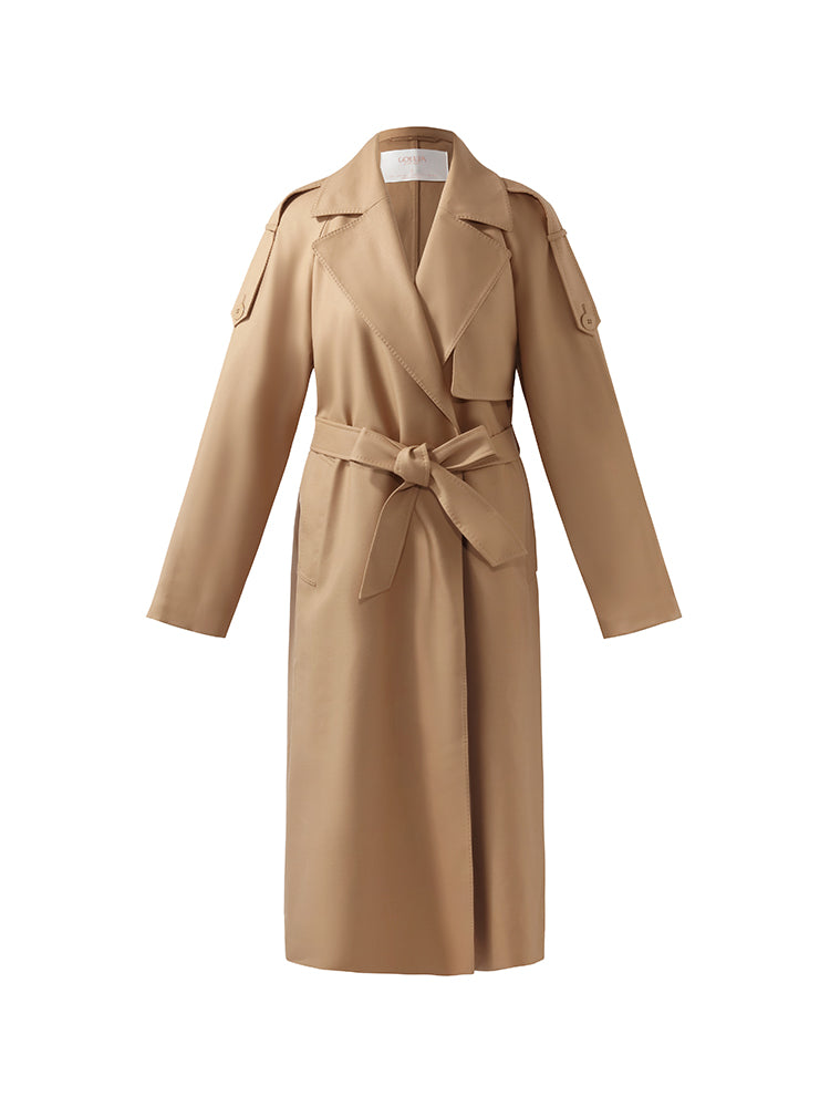 Worsted Wool Lapel Women Trench Coat With Belt – GOELIA