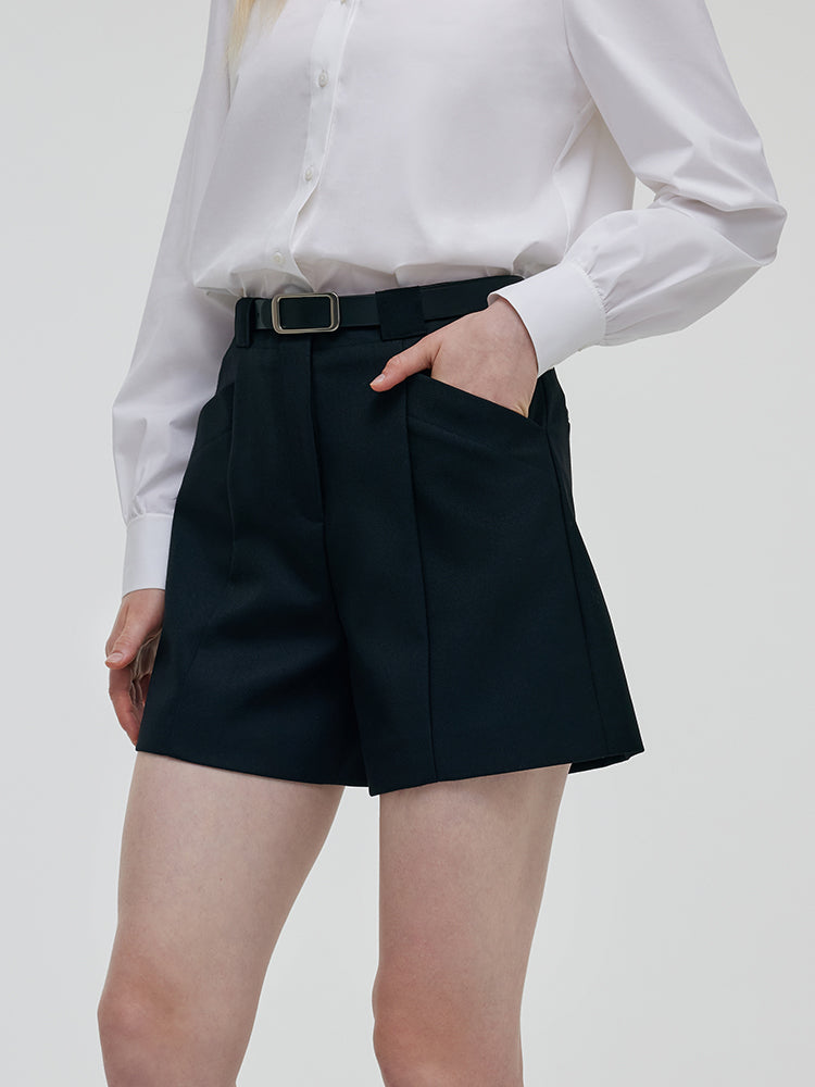 Worsted Wool A-Line Women Shorts With Belt – GOELIA