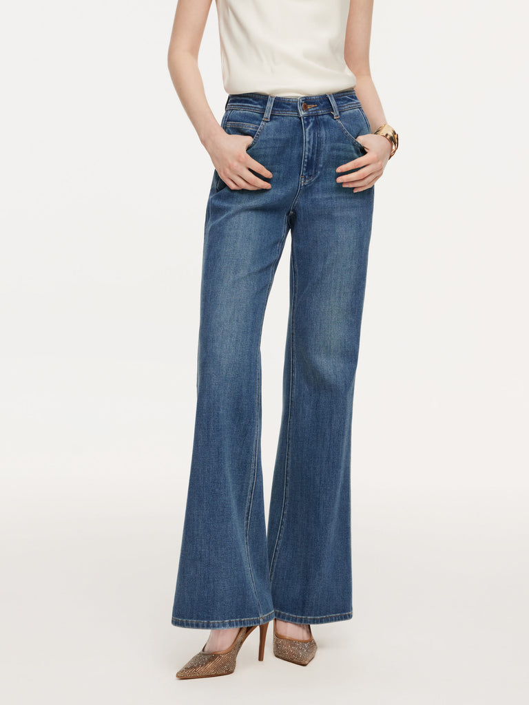 Lyocell Blend Four-Way Stretch Women Flared Jeans – GOELIA
