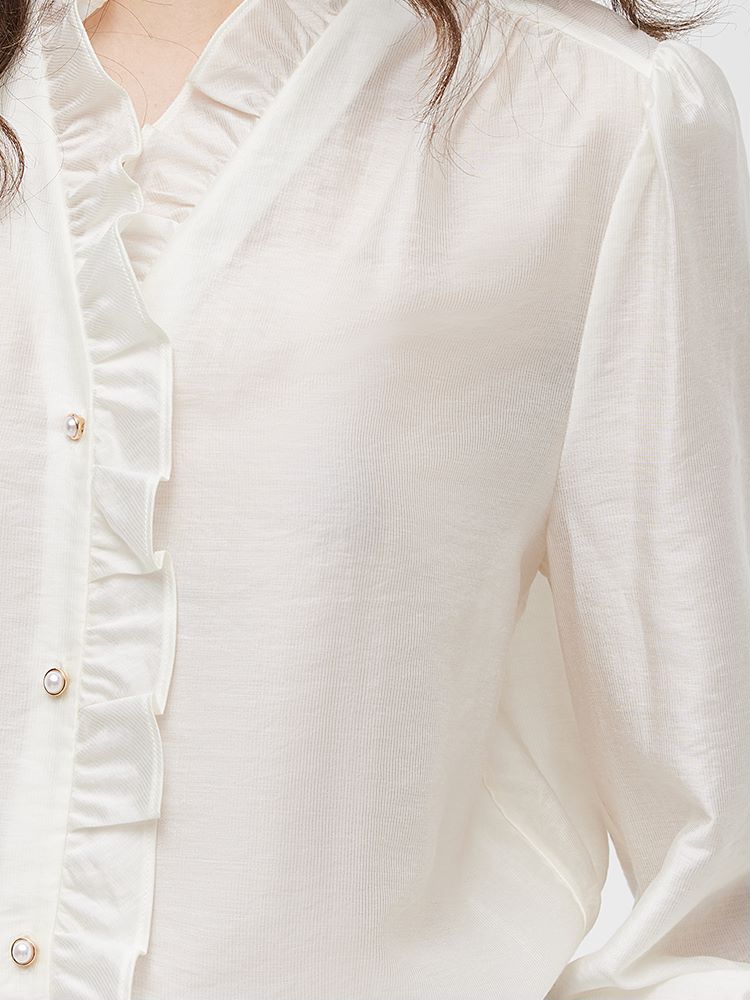 Tencel Ruffle Neck Women Shirt – GOELIA