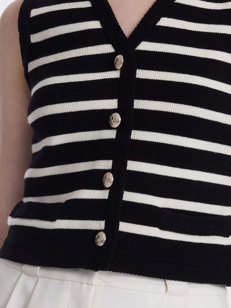 Knit Striped V-Neck Vest Cardigan – GOELIA