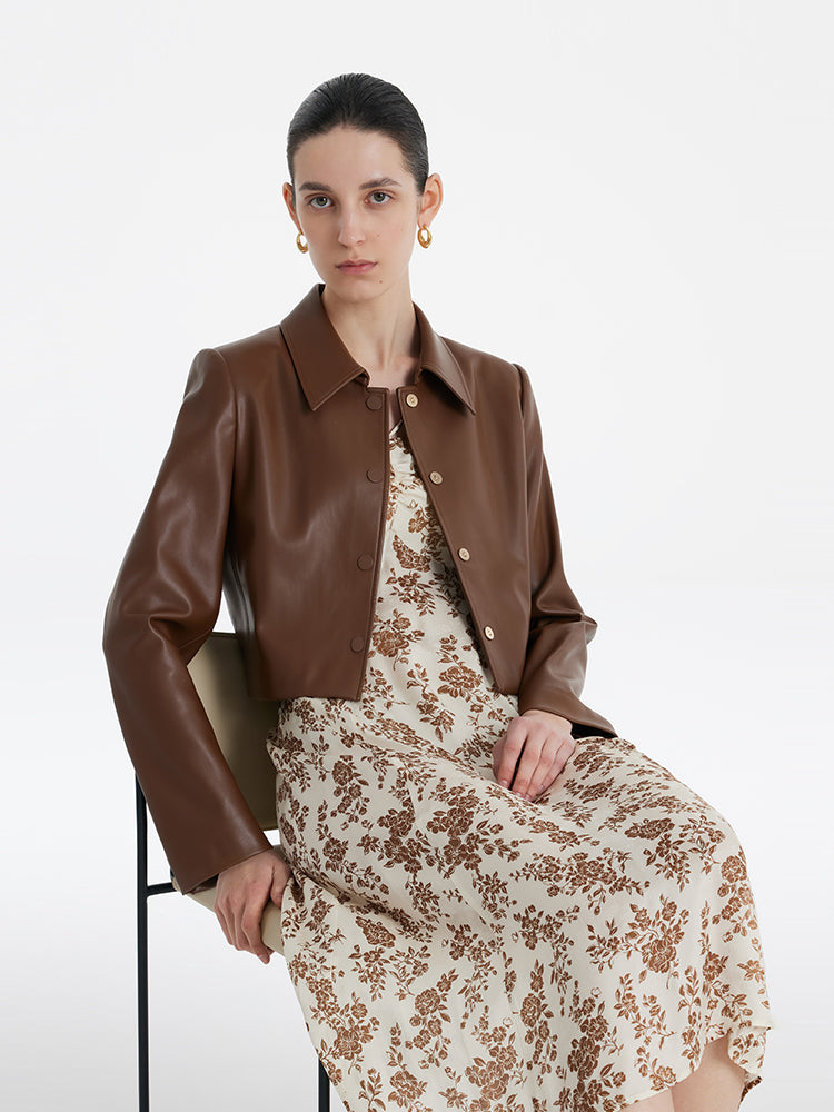 Eco-Friendly Leather Lapel Women Crop Jacket – GOELIA