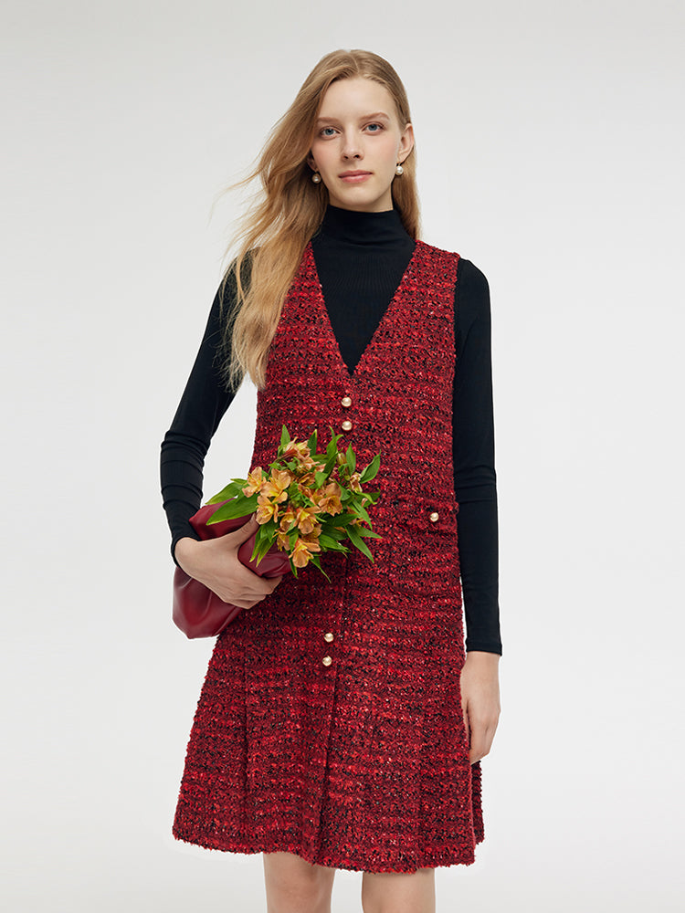 Wool Blend Tweed Mini Dress And Knit Top Two-Piece Set – GOELIA