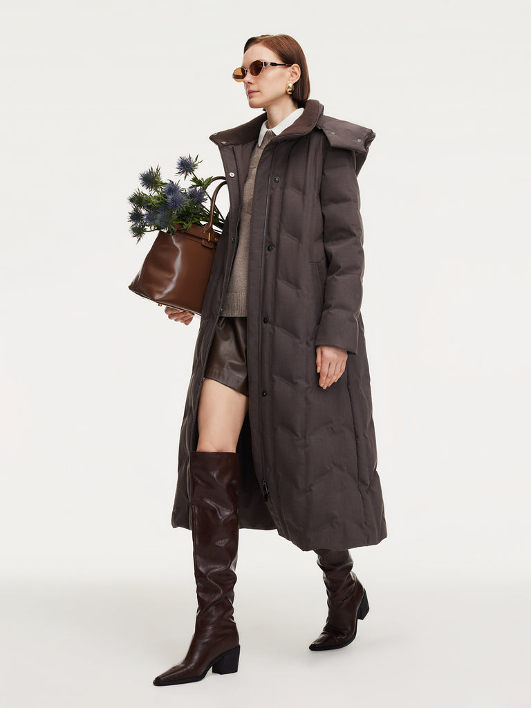 Diamond Quilted Hooded Long Goose Down Wrap Coat – GOELIA