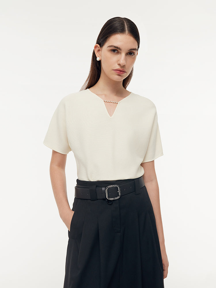 Tencel V-Neck Women Top With Detachable Beaded Chain – GOELIA