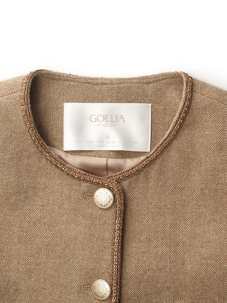 Washable Wool Round Neck Single-Breasted Women Jacket – GOELIA
