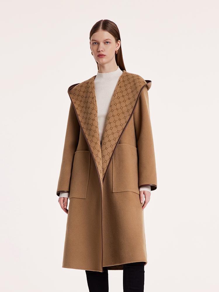 Pure Wool Reversible Hooded Print Women Coat – GOELIA