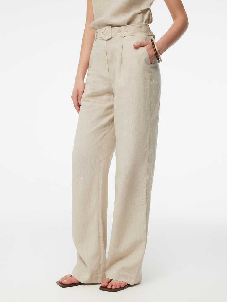 100% Linen Women Straight Leg Pants With Belt – GOELIA