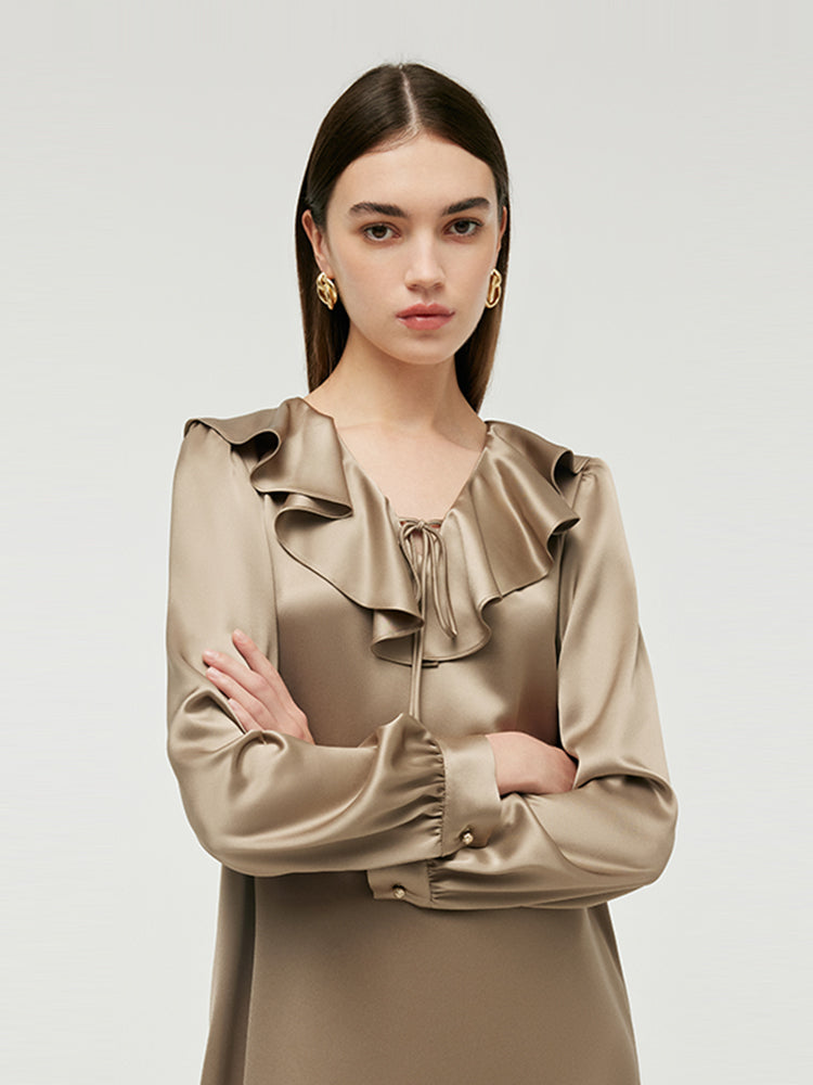 Loose Ruffle Neck Women Midi Dress – GOELIA