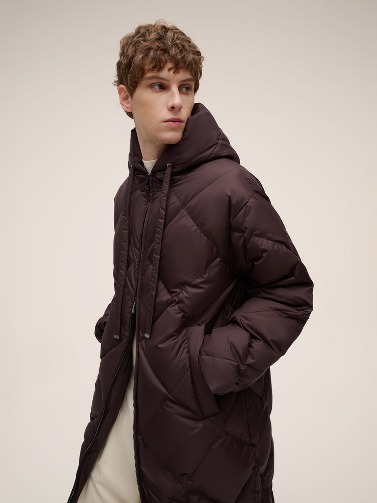 Diamond Quilted Hooded Unisex Long Goose Down Coat – GOELIA