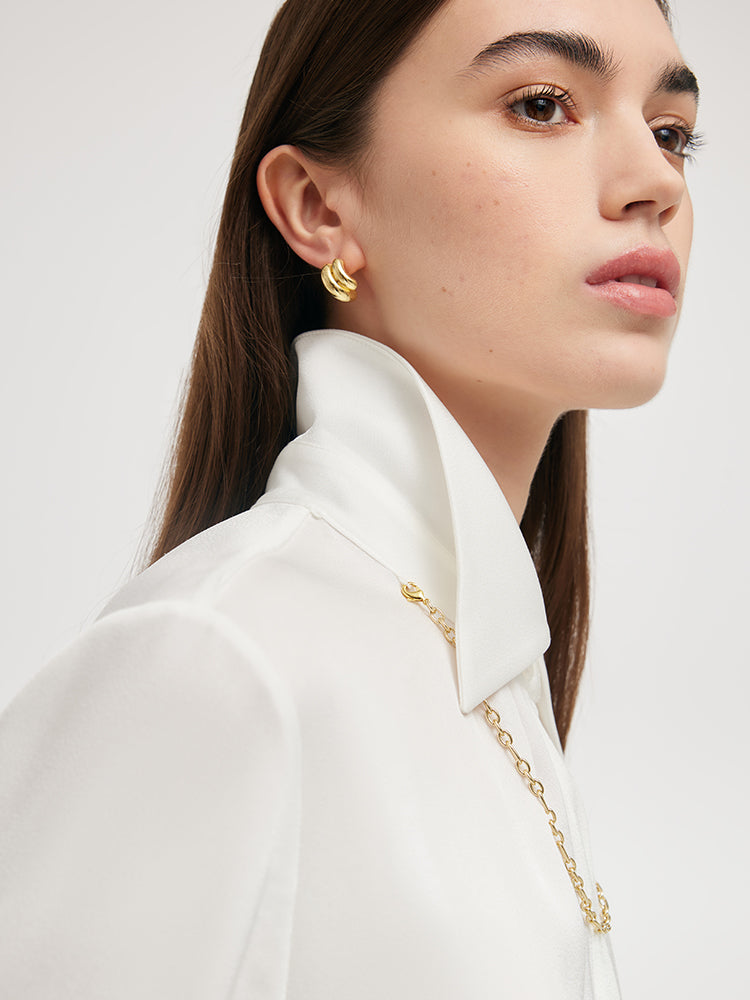 Acetate White Lapel Women Shirt With Detachable Chain – GOELIA
