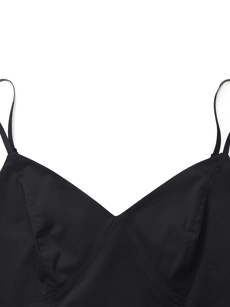 Gathered Waist Spaghetti Strap Women Midi Dress With Detachable Chest ...