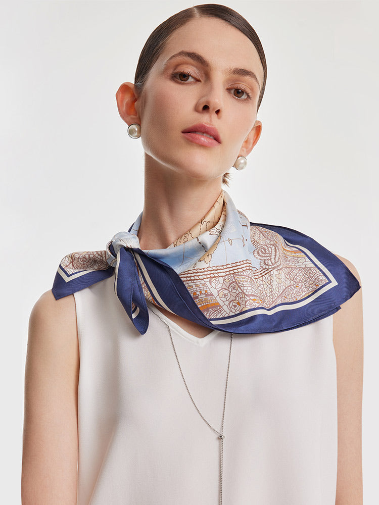 14 Momme 61 Square Map Silk Scarf – GOELIA
