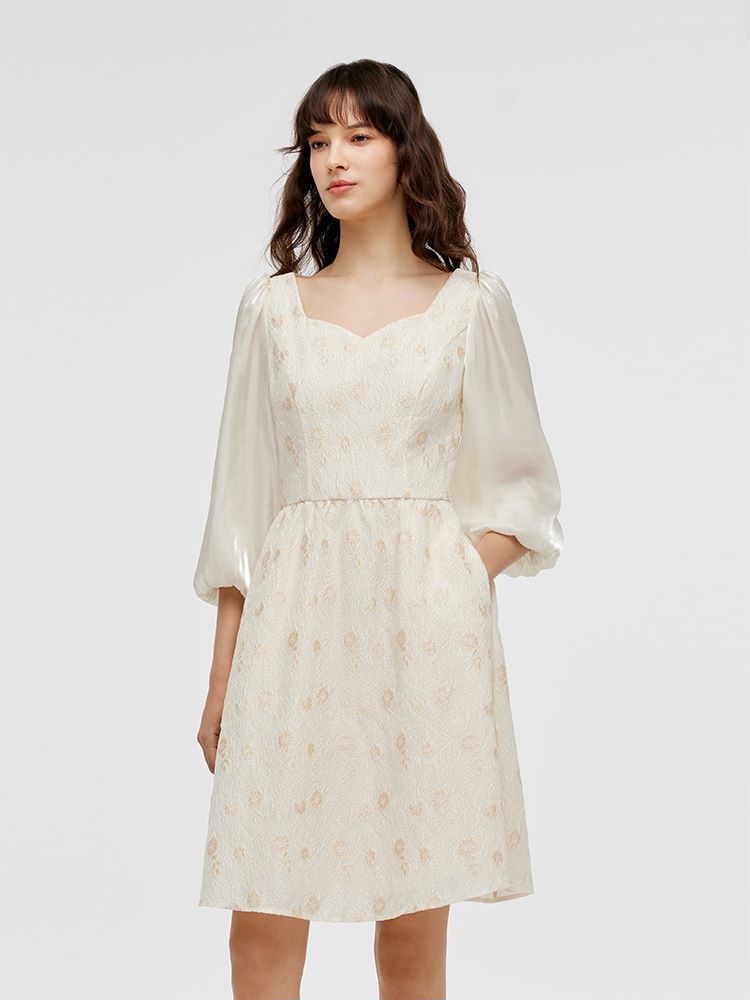 Lantern Sleeve Patchwork Jacquard Women Mini Dress – GOELIA