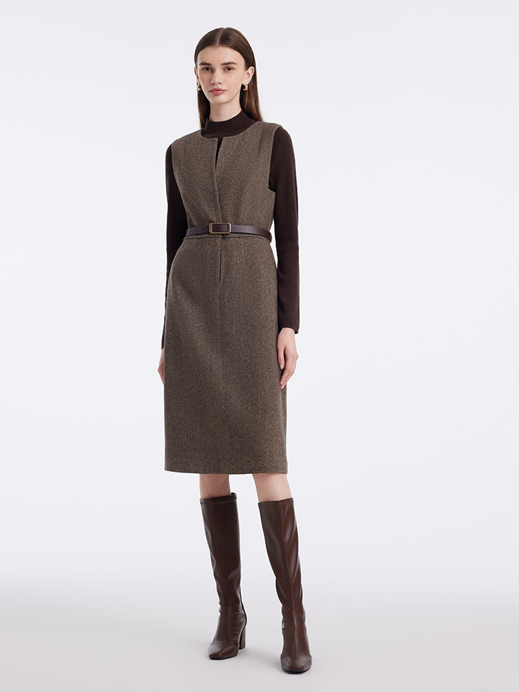 Washable Wool Vest Dress And Knitted Sweater Two-Piece Set With Belt ...