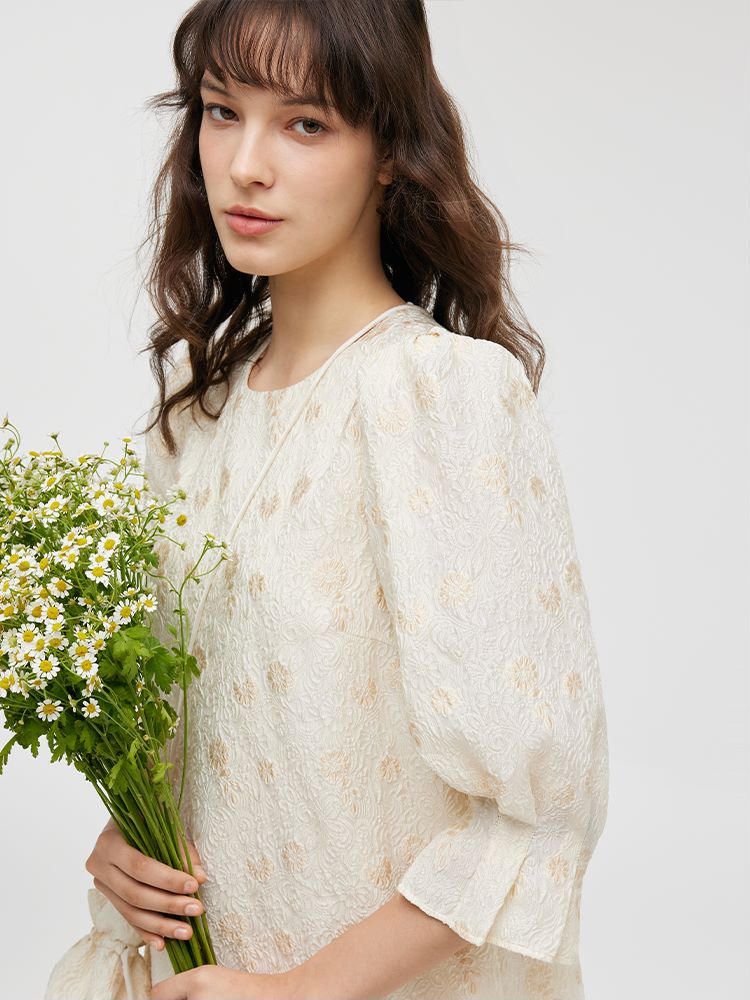 Jacquard A-Line Ruffle Women Midi Dress With Bag – GOELIA