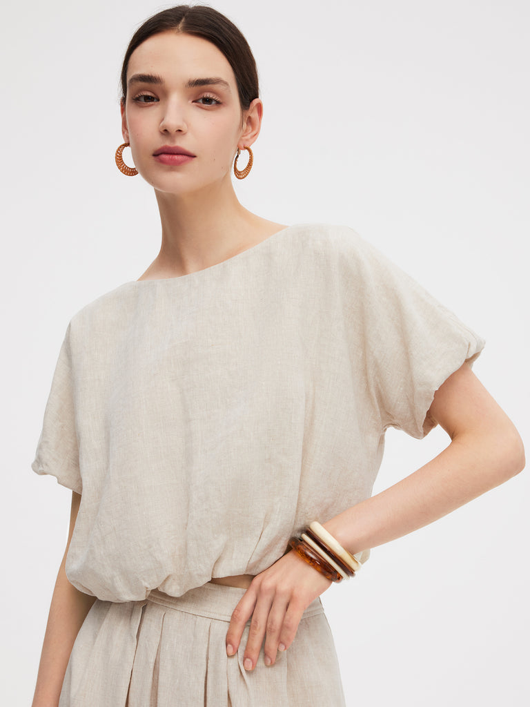 100% Linen Women Bud Sleeve Top – GOELIA