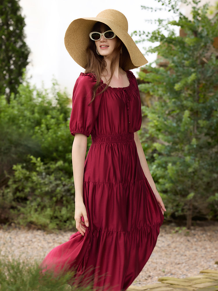 Tencel Ruffle Tiered Women Maxi Dress – GOELIA