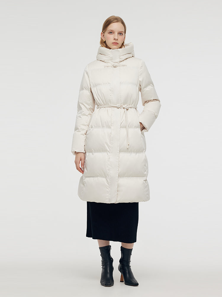 Gathered Waist Hooded Long Goose Down Coat – GOELIA