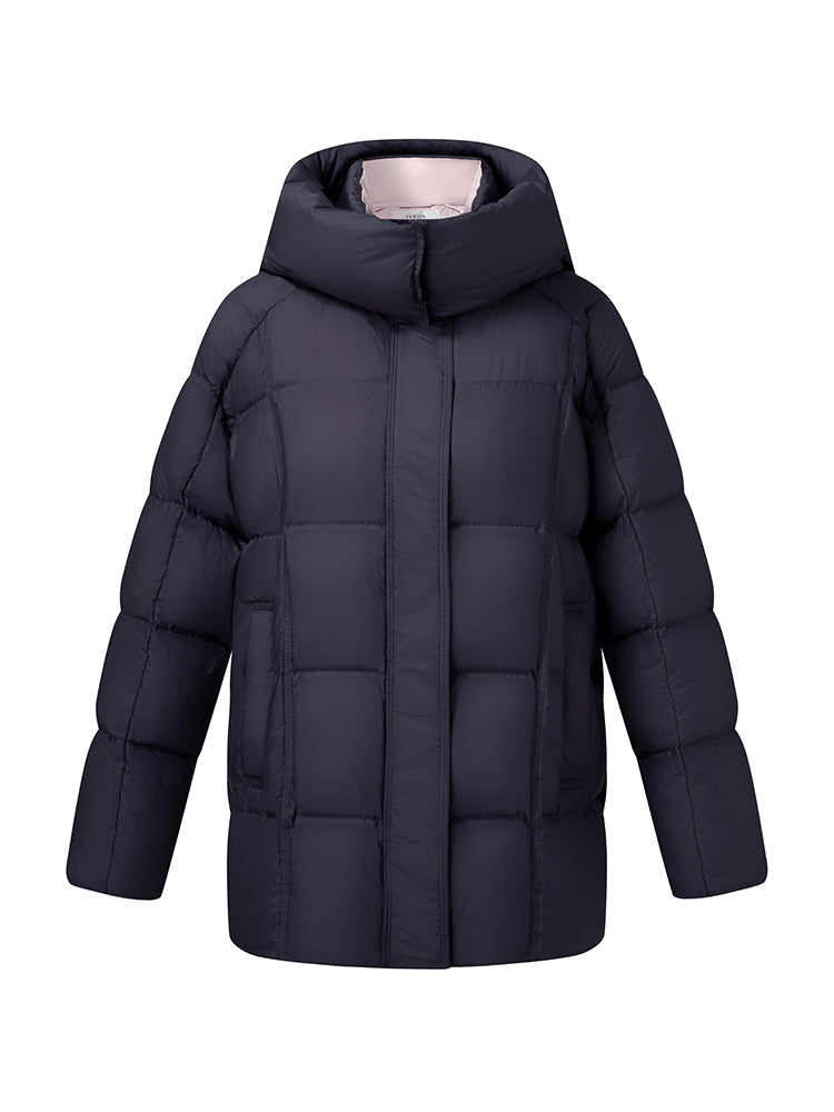 Color Block Goose Down Jacket With Detachable Hood – GOELIA