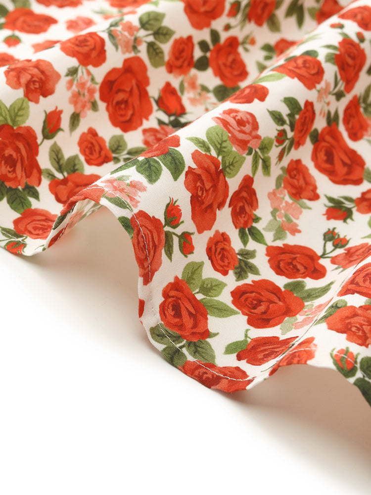 Rose Print Ruffle Sleeves Mandarin Collared Women Mini Dress – GOELIA